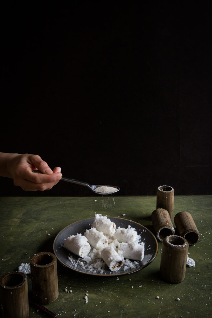 Indonesian Putu Bambu (Steamed Rice Cake in Bamboo)