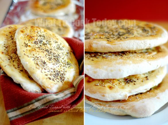 PITA BREAD WITH SESAME AND BLACK CARAWAY SEEDS/ SUSAMLI VE COREK OTLU ...