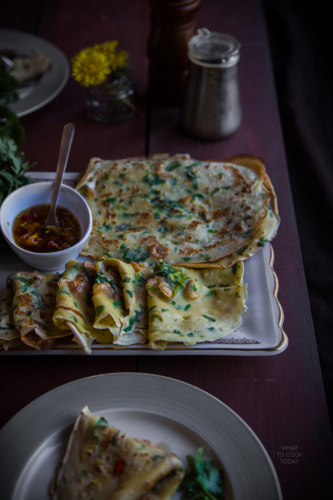 Savory dried shrimp crepes