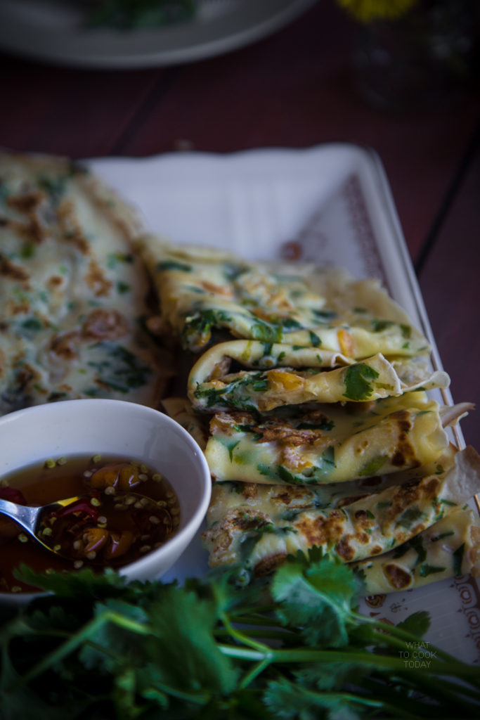 Savory dried shrimp crepes