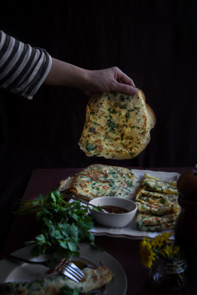 Savory dried shrimp crepes