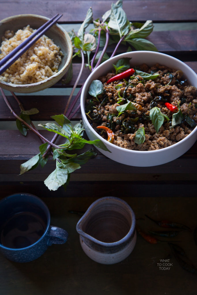 Stir-fried chicken with Thai basil (Gai Phat Krapao)