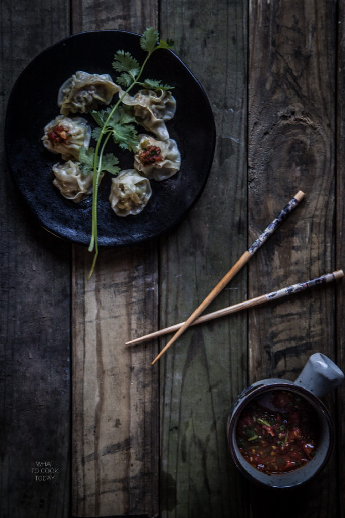 Nepali momo with tomato cilantro chutney