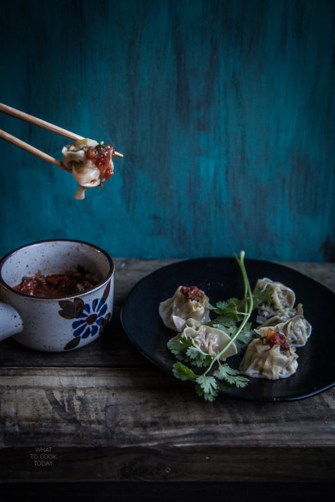 Nepali momo with tomato cilantro chutney