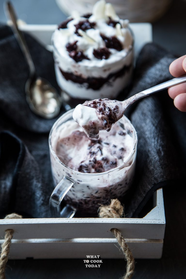Coconut Black Sticky Rice with White Chocolate Mousse - What To Cook Today