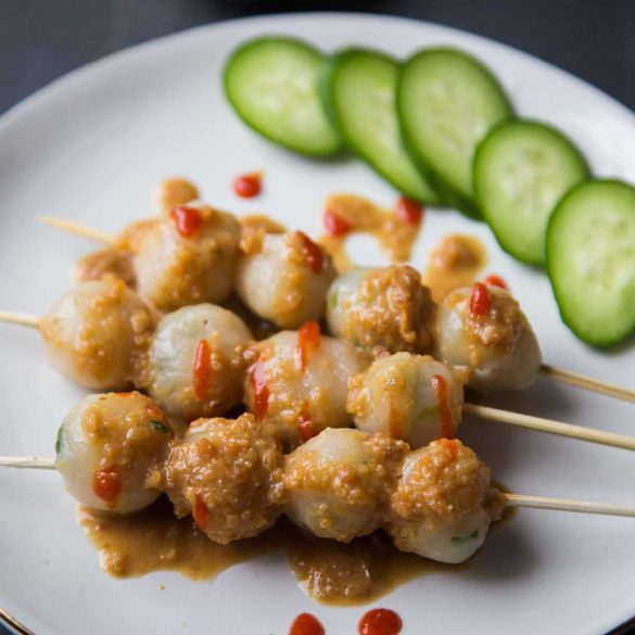 Soft and Chewy Cilok Bandung (Tapioca Balls with Peanut Sauce)