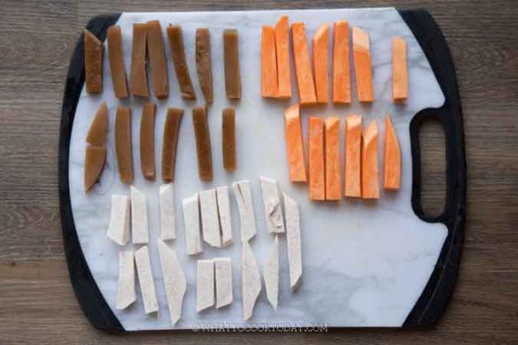 Fried Nian Gao, Taro, Sweet Potato Spring Rolls (Air-Fryer Version)