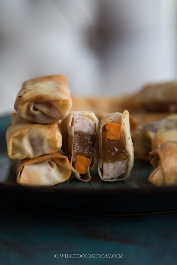 Fried Nian Gao, Taro, Sweet Potato Spring Rolls (Air-Fryer Version)
