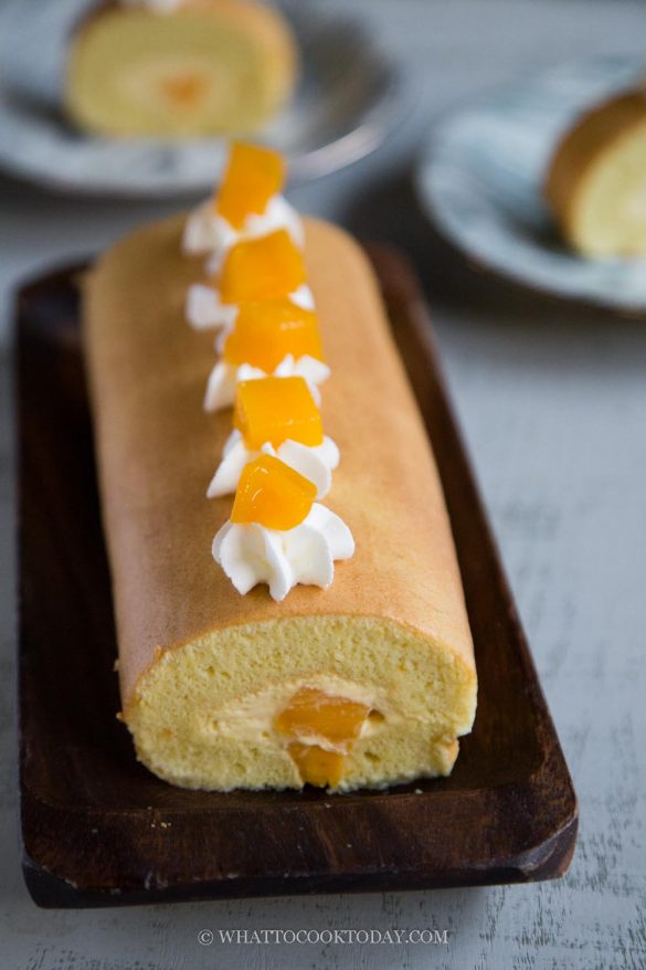 Soft Fluffy Mango Cream Swiss Roll Cake