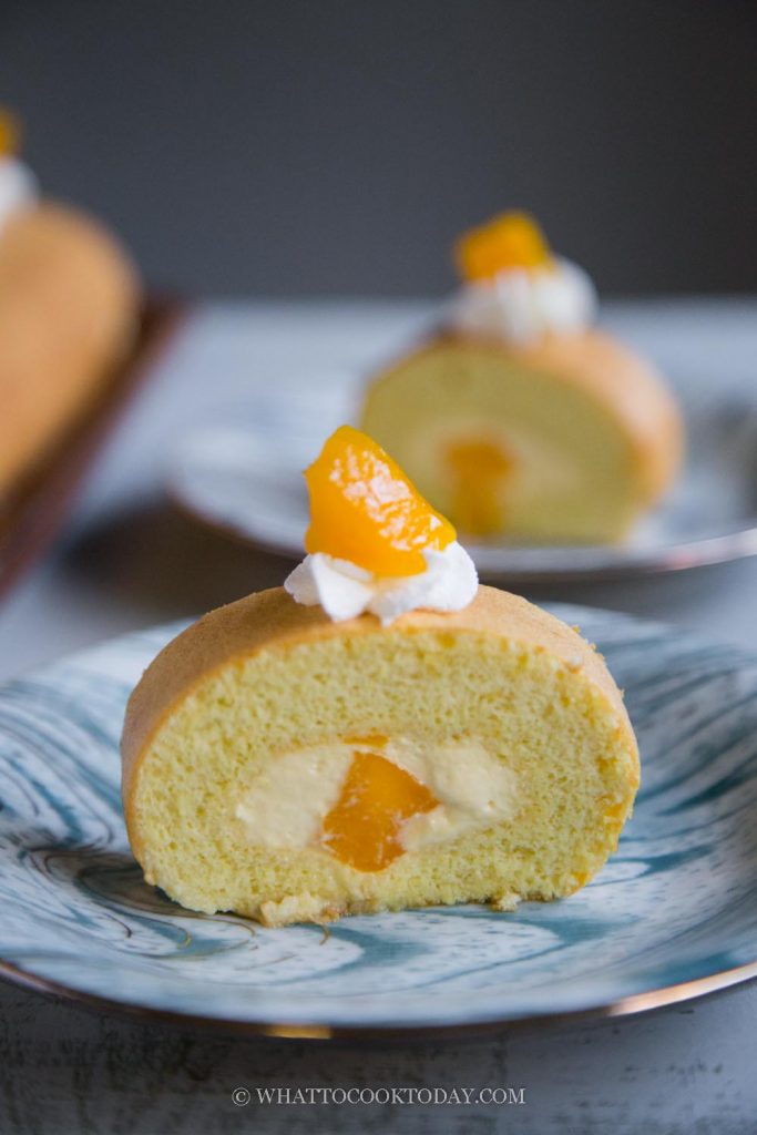 Soft Fluffy Mango Cream Swiss Roll Cake