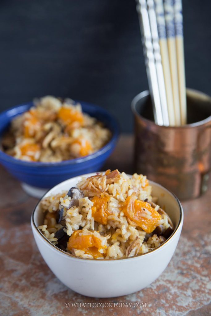 Chinese Pumpkin Rice (Instant Pot, Rice Cooker, Stove-top) / Kiam Peng