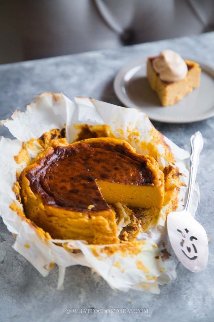 Pumpkin Basque Burnt Cheesecake with Pumpkin Cream