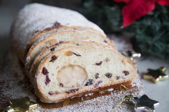 Easy Stollen with Chocolate Chips and Marzipan (Christstollen)