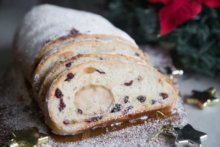 Easy Stollen with Chocolate Chips and Marzipan (Christstollen)