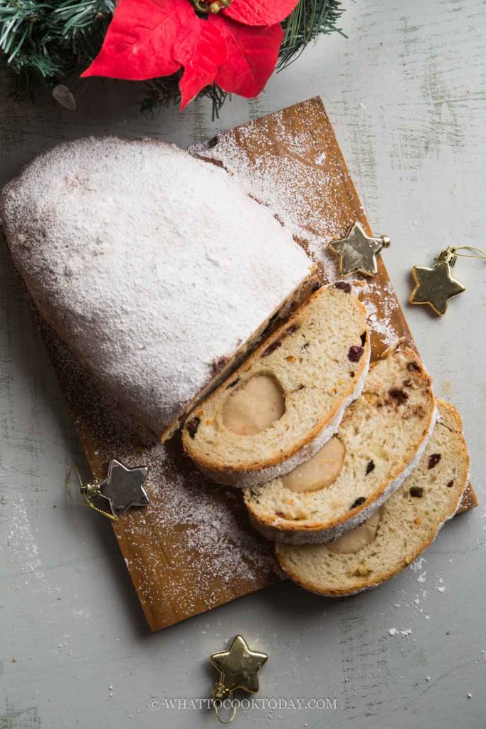 Easy Stollen with Chocolate Chips and Marzipan (Christstollen)