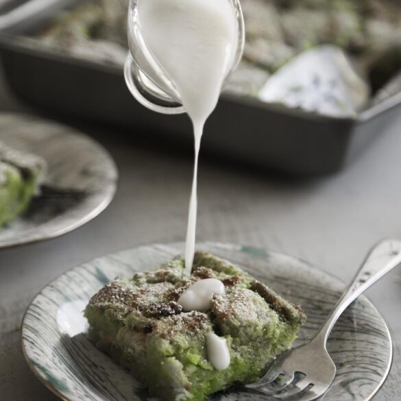 Pandan Bread Pudding with Coconut Sauce