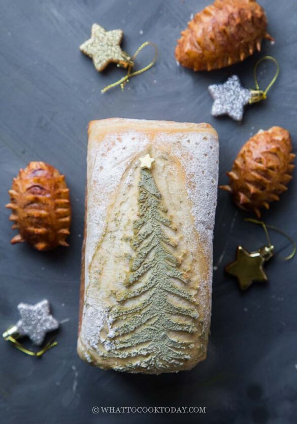 Shokupan with Easy Christmas Tree Scoring and Chocolate Pine Cone Rolls