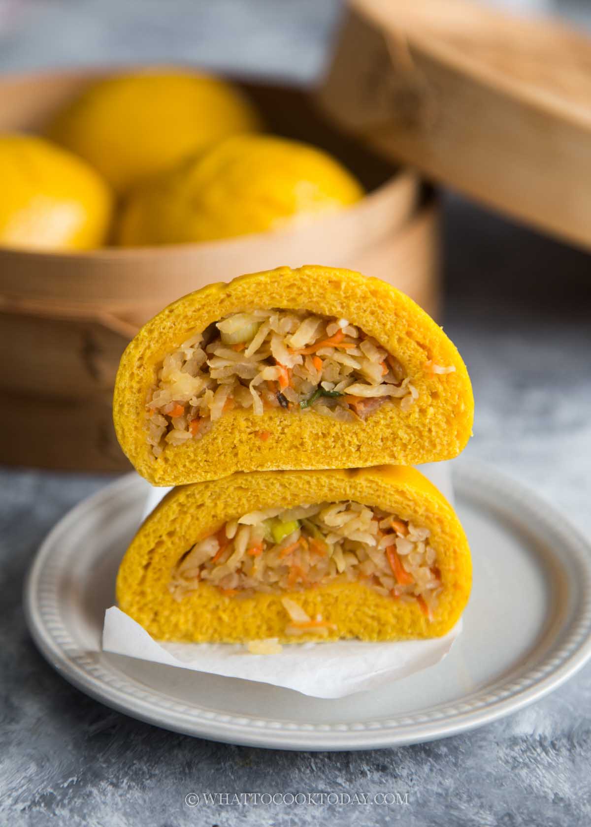 Steamed Pumpkin Bao Buns (with Jicama/Yam Bean Filling)