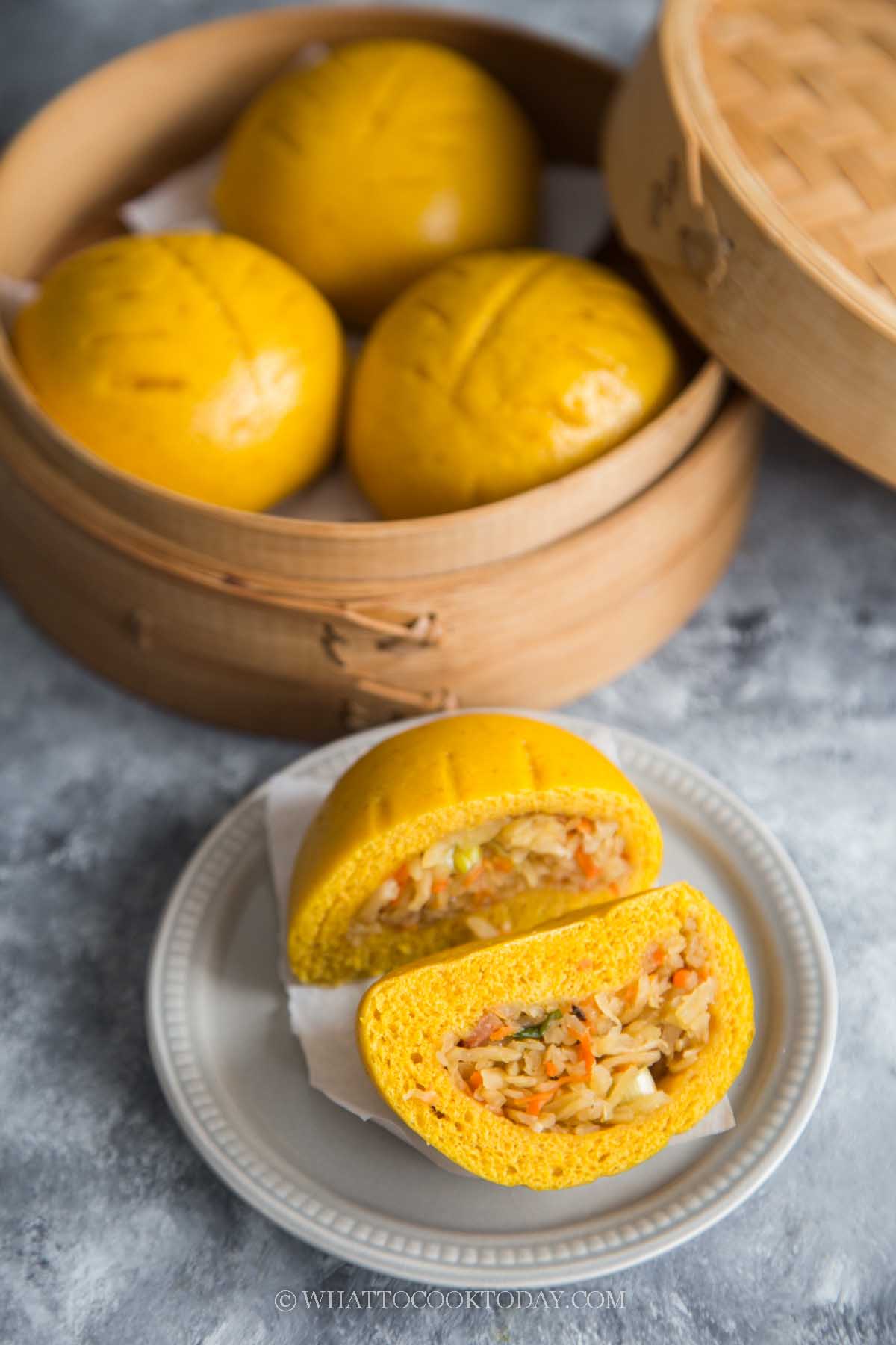 Steamed Pumpkin Bao Buns (with Jicama/Yam Bean Filling)