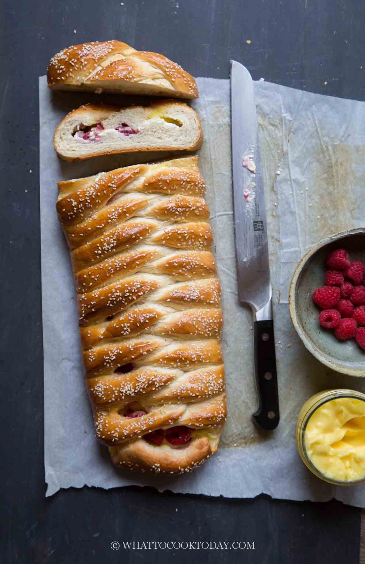 Braided Lemon Curd Raspberries Cream Cheese Bread (Tangzhong)