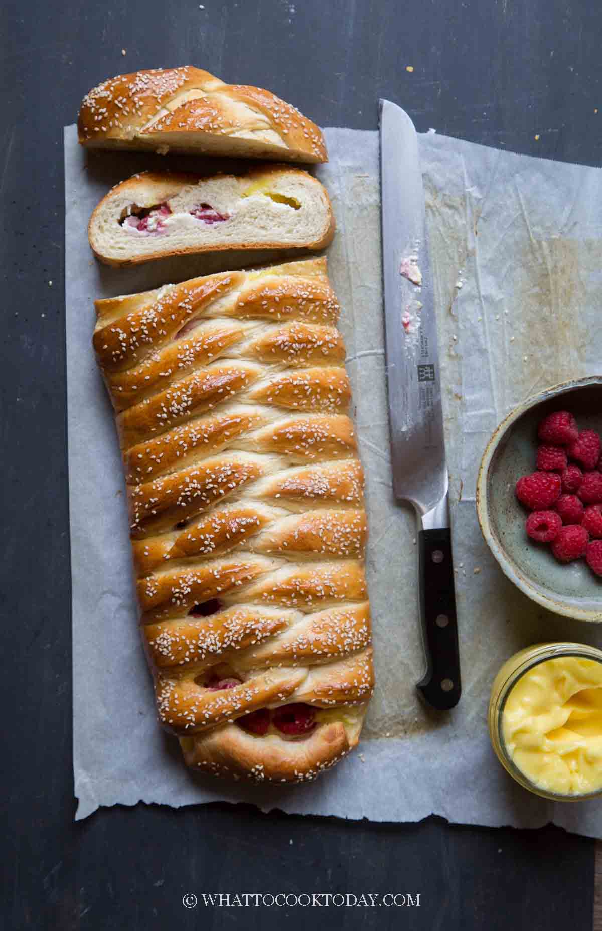Braided Lemon Curd Raspberries Cream Cheese Bread (Tangzhong)
