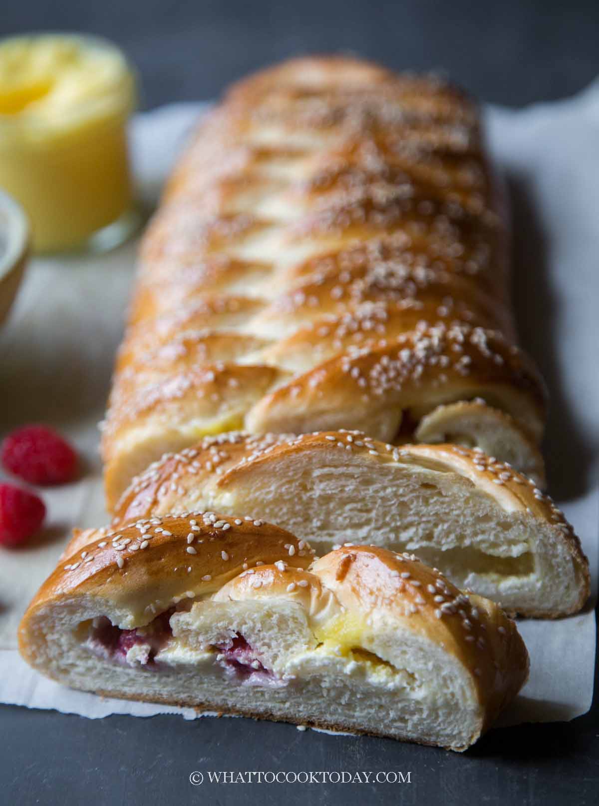 Braided Lemon Curd Raspberries Cream Cheese Bread (Tangzhong)