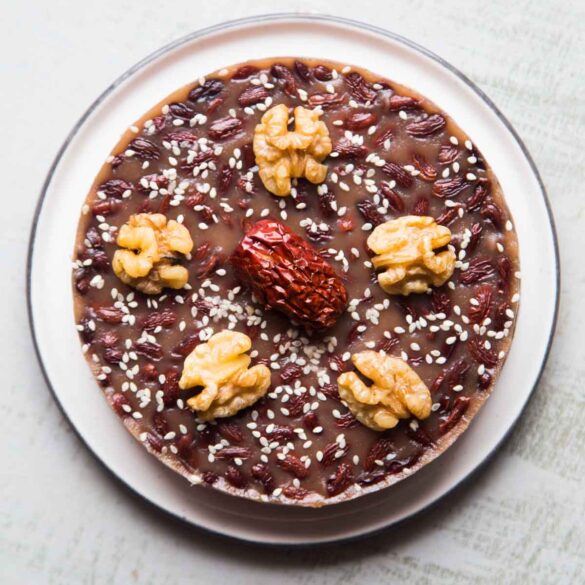 Steamed Red Bean Nian Gao (Red Bean Mochi Cake)