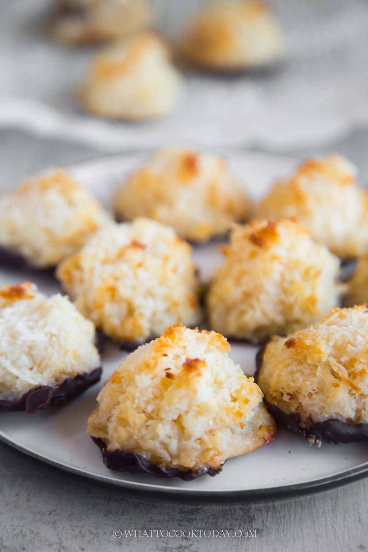 Chocolate-dipped Coconut Macaroons (Eggless, Gluten-Free)