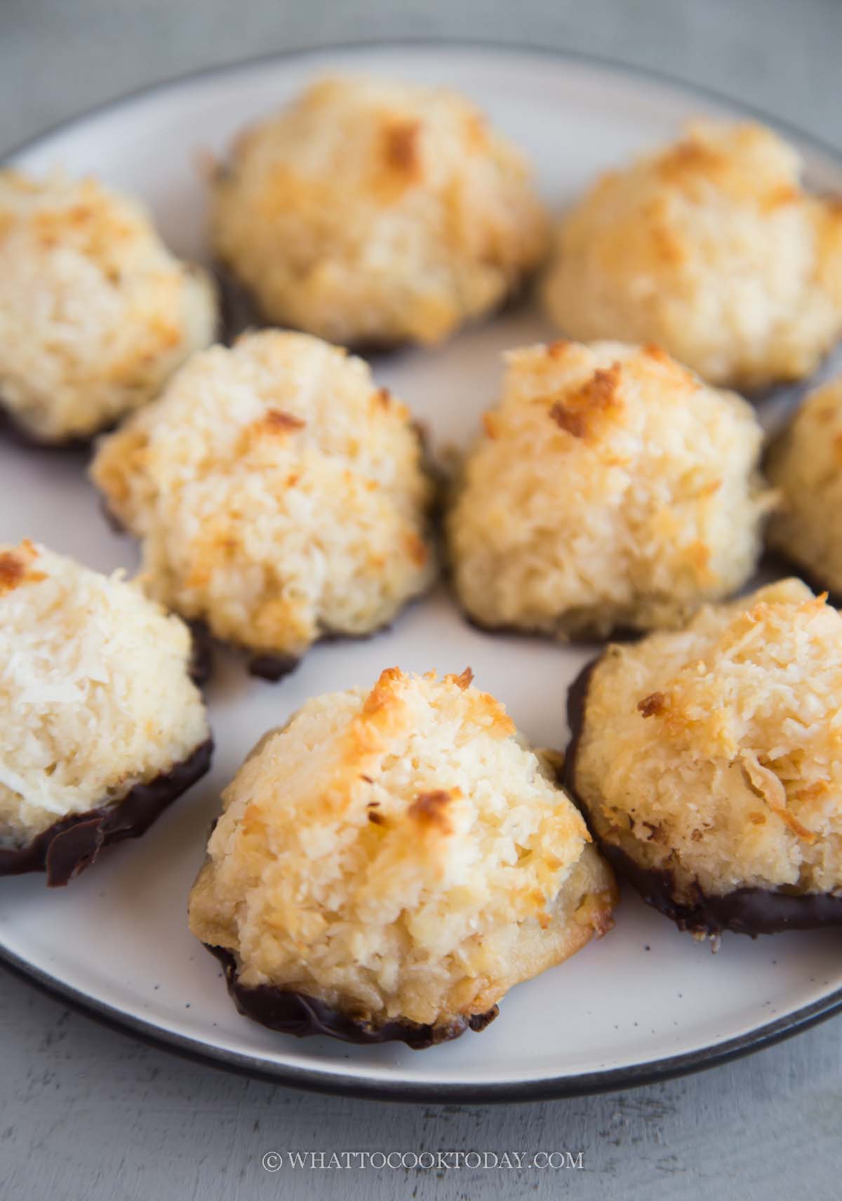 Chocolate-dipped Coconut Macaroons (Eggless, Gluten-Free)