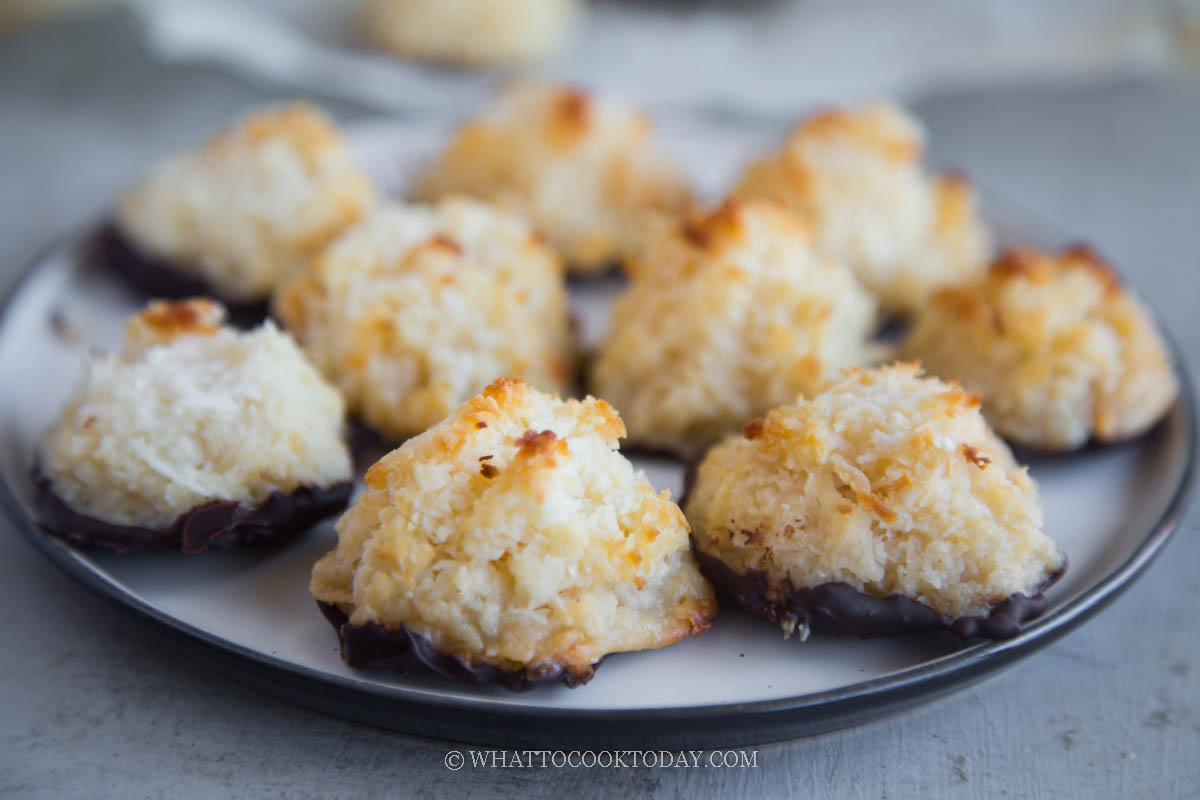Chocolate-dipped Coconut Macaroons (Eggless, Gluten-Free)