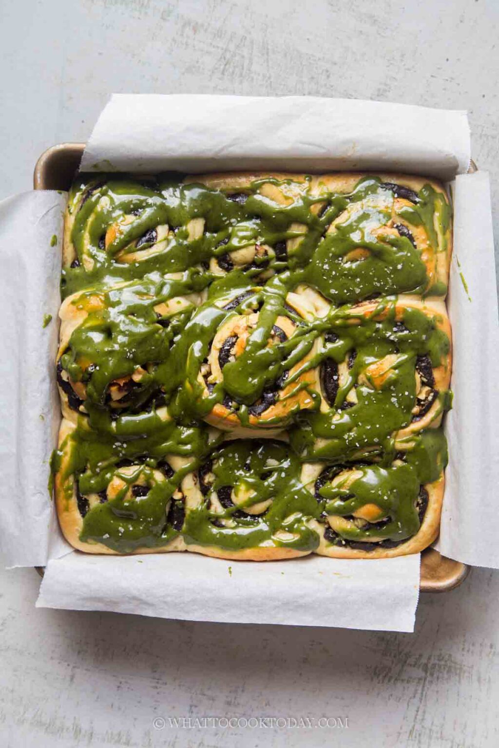 Red Bean Walnut Bread with Matcha Glaze - What To Cook Today