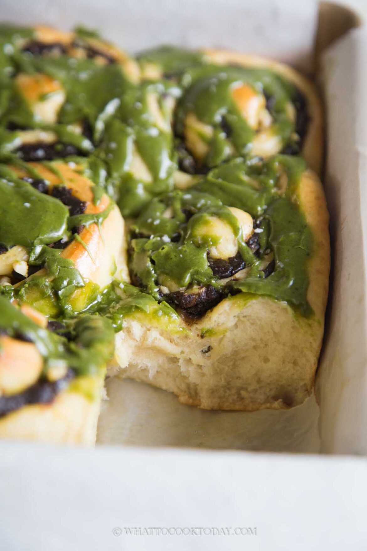 Red Bean Walnut Bread with Matcha Glaze - What To Cook Today