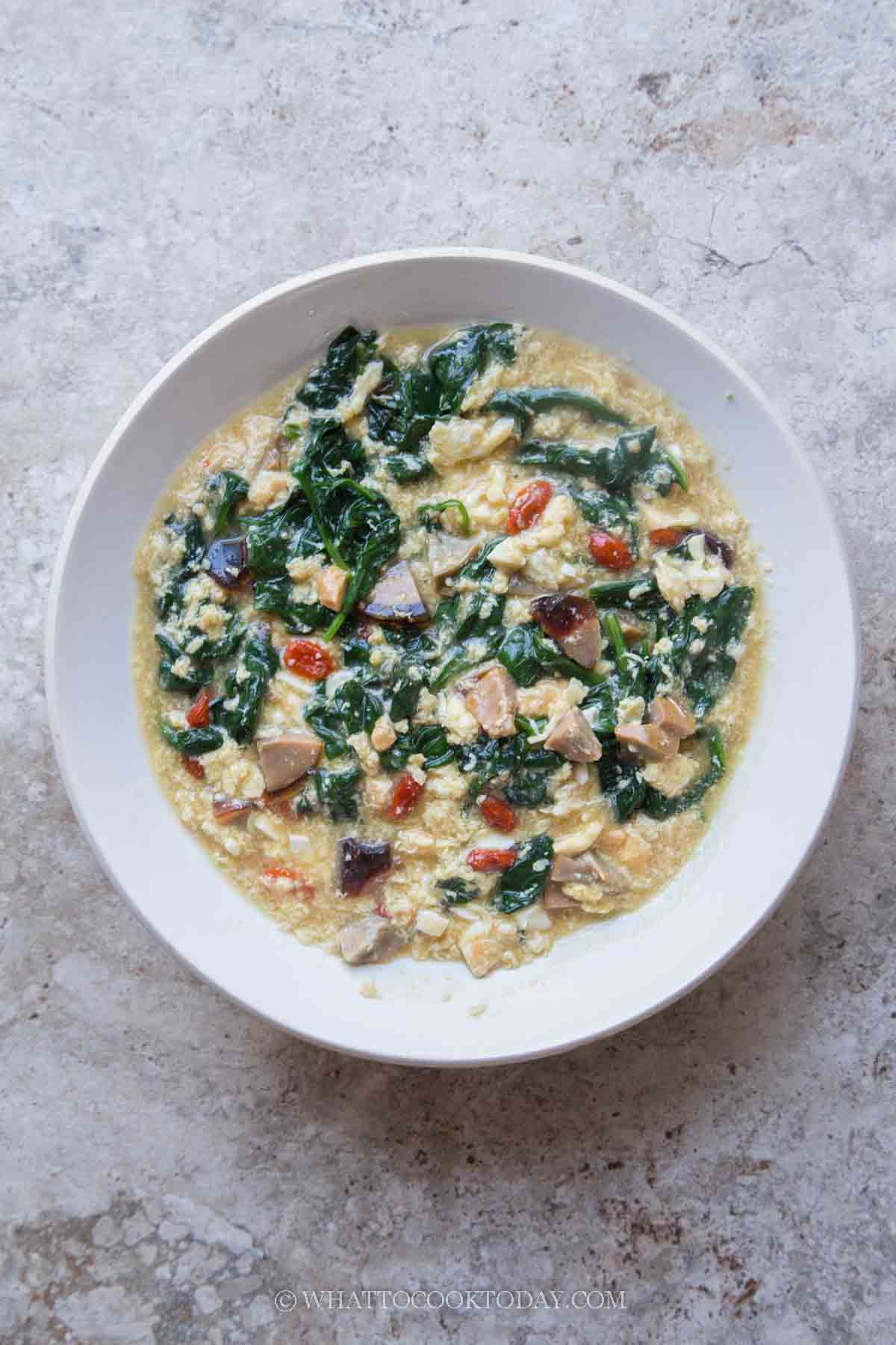 Chinese Spinach with Three Eggs in Broth (上汤苋菜) - What To Cook Today