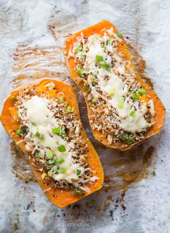 Miso Ginger Fried Rice–Stuffed Butternut Squash - What To Cook Today